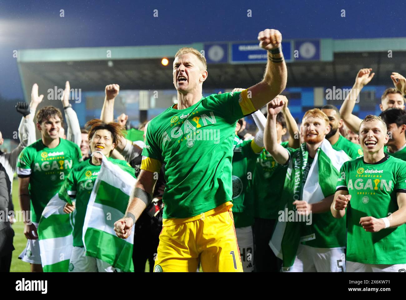Celtic goalkeeper Joe Hart and team-mates celebrate after clinching the ...