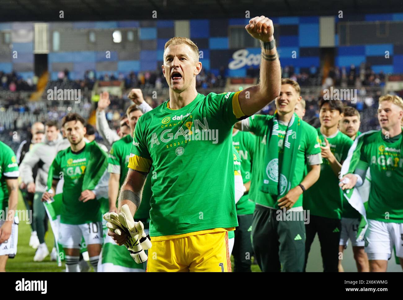 Celtic goalkeeper Joe Hart and team-mates celebrate after clinching the ...