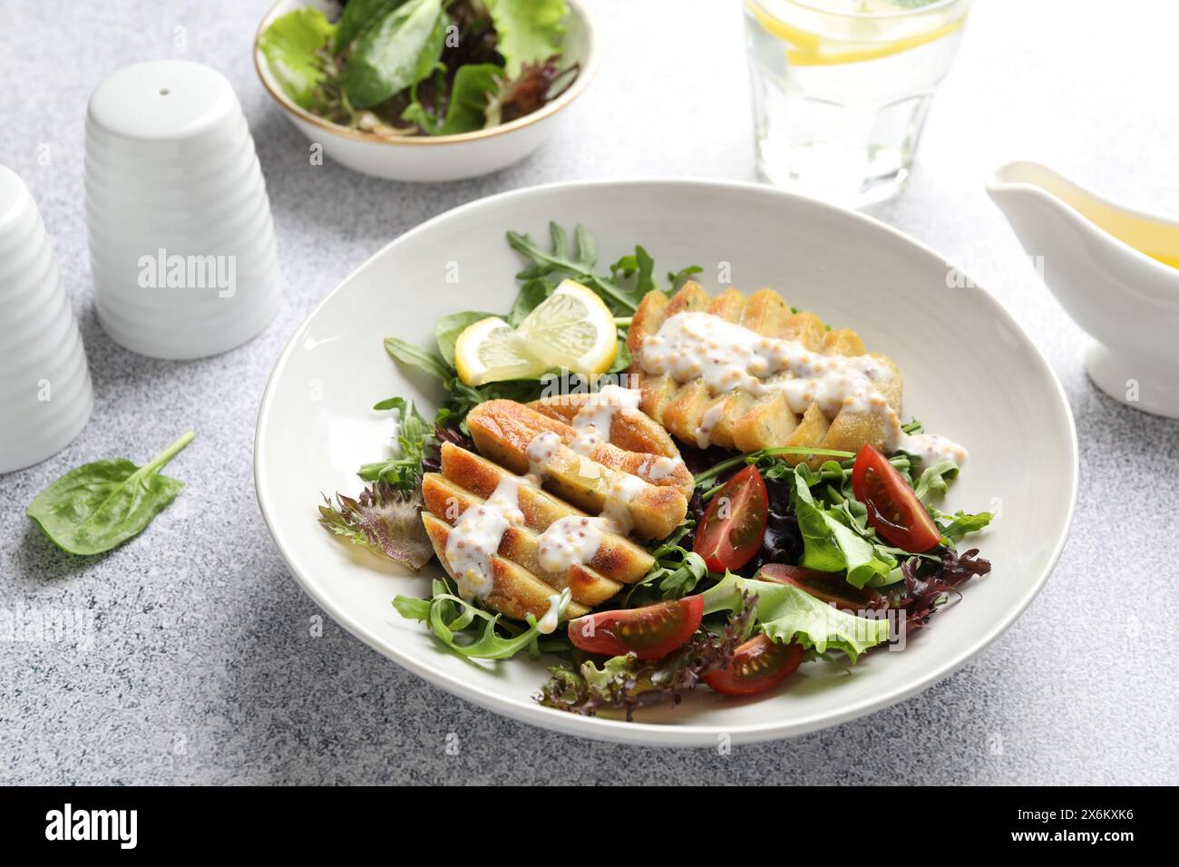Healthy dish high in vegetable fats on light textured table, closeup ...