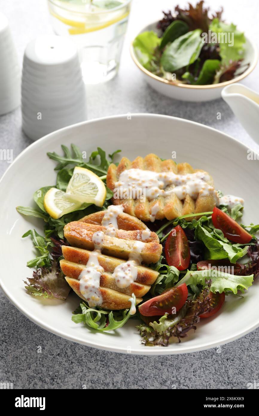 Healthy dish high in vegetable fats on light textured table, closeup ...
