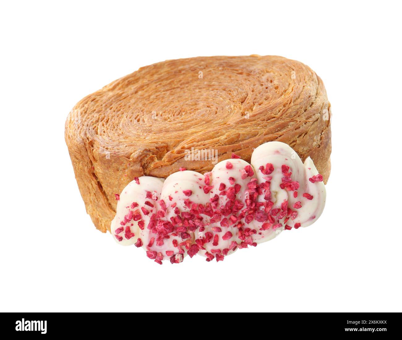 One supreme croissant with cream on white background. Tasty puff pastry ...