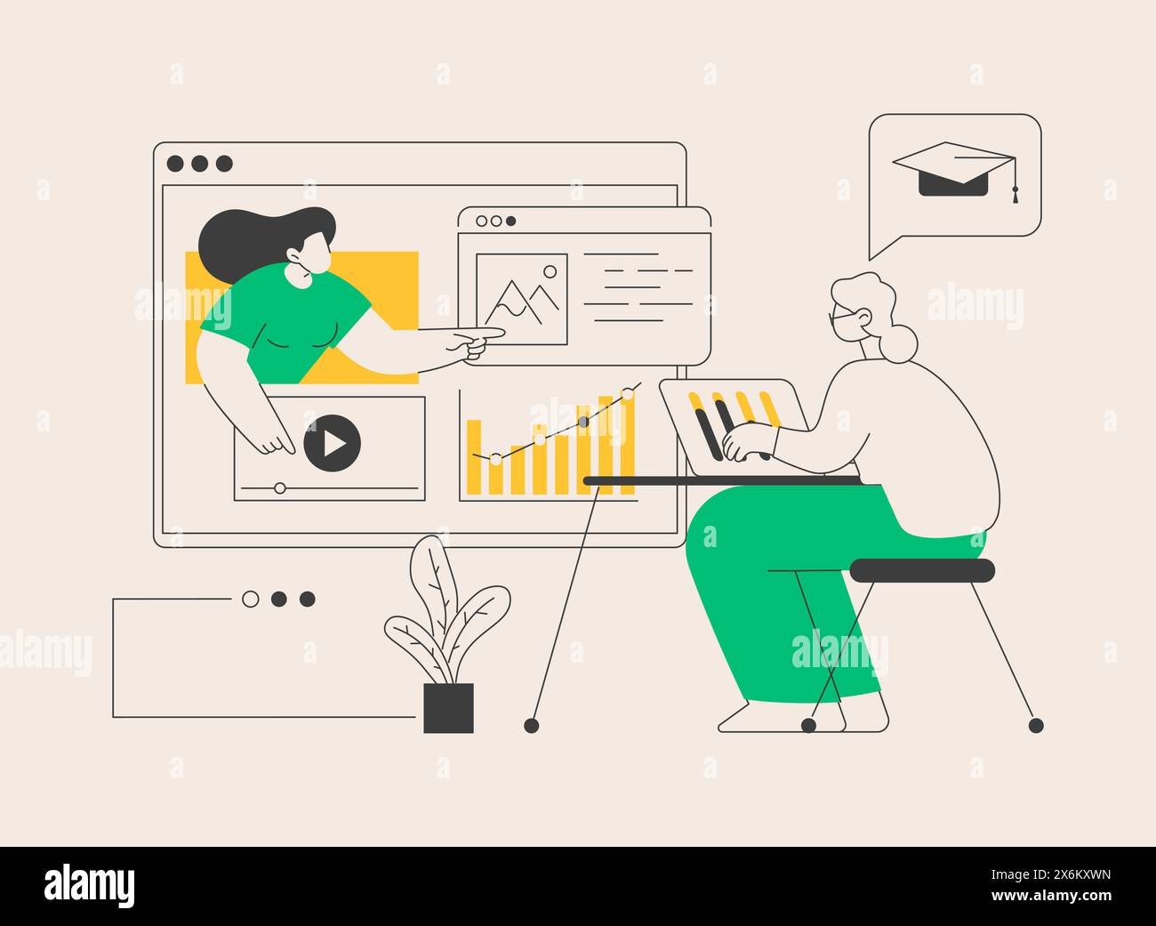 Online learning for seniors abstract concept vector illustration Stock ...