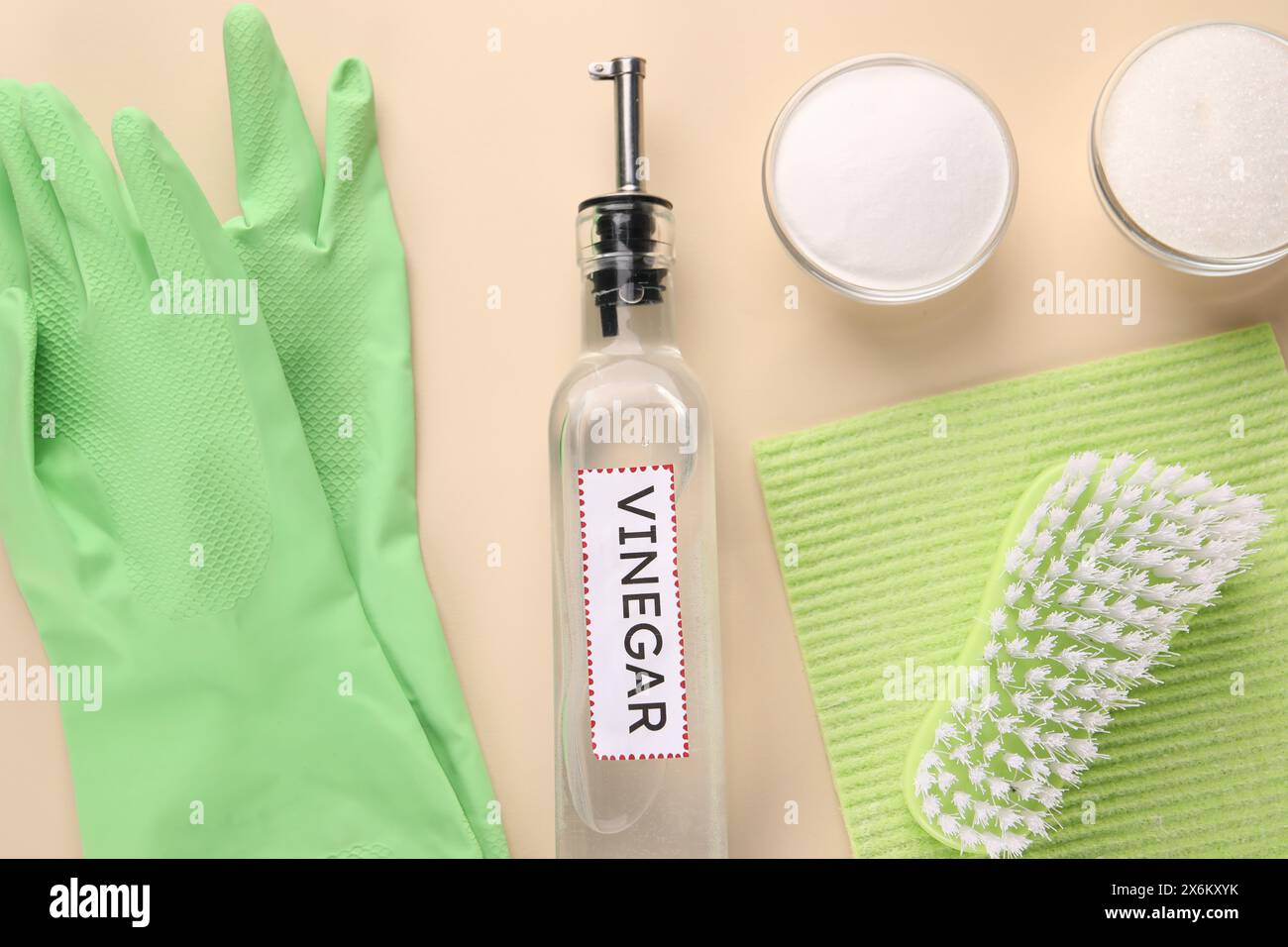 Eco friendly natural cleaners. Flat lay composition with bottle of ...