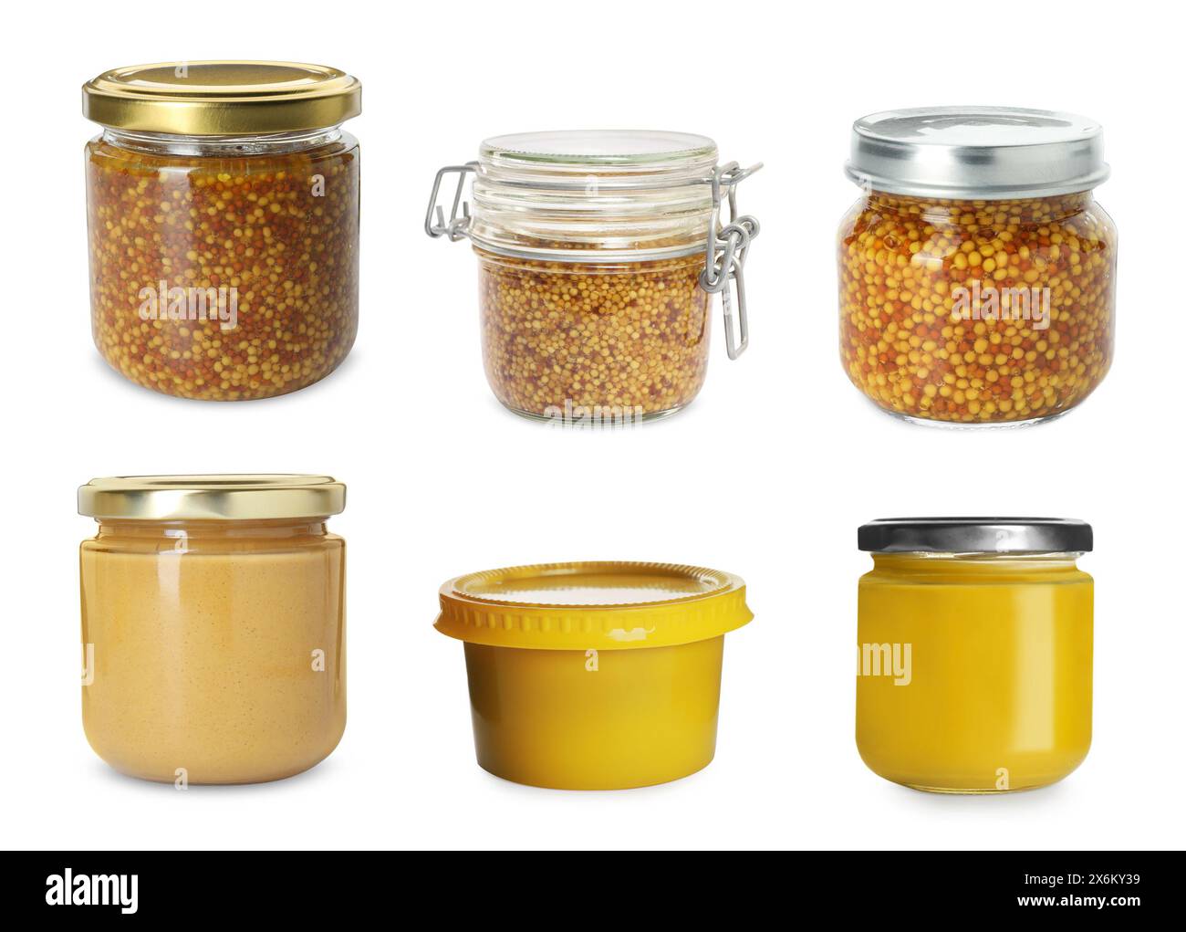 Different mustard sauces in jars isolated on white, set Stock Photo - Alamy