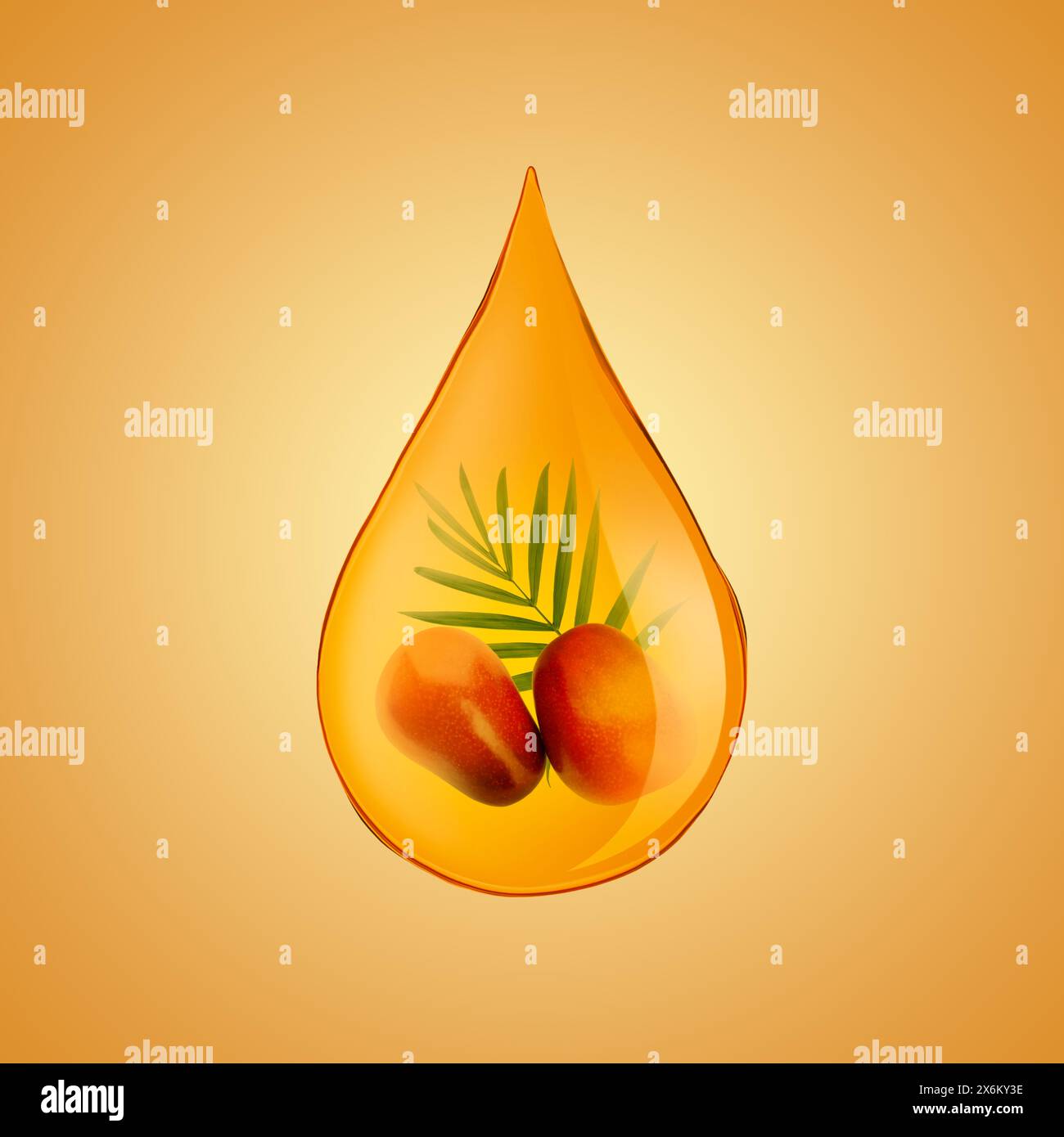 Cooking oil drop with palm leaf and fruits on golden background Stock ...