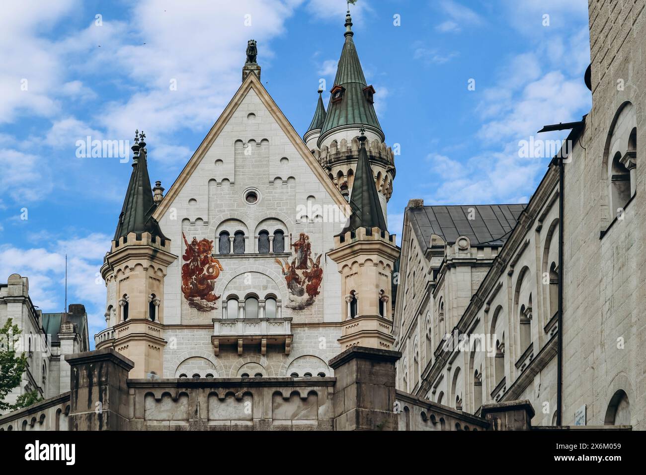 Close up view of the famous Neuschwanstein Castle in Bavaria, Southern ...