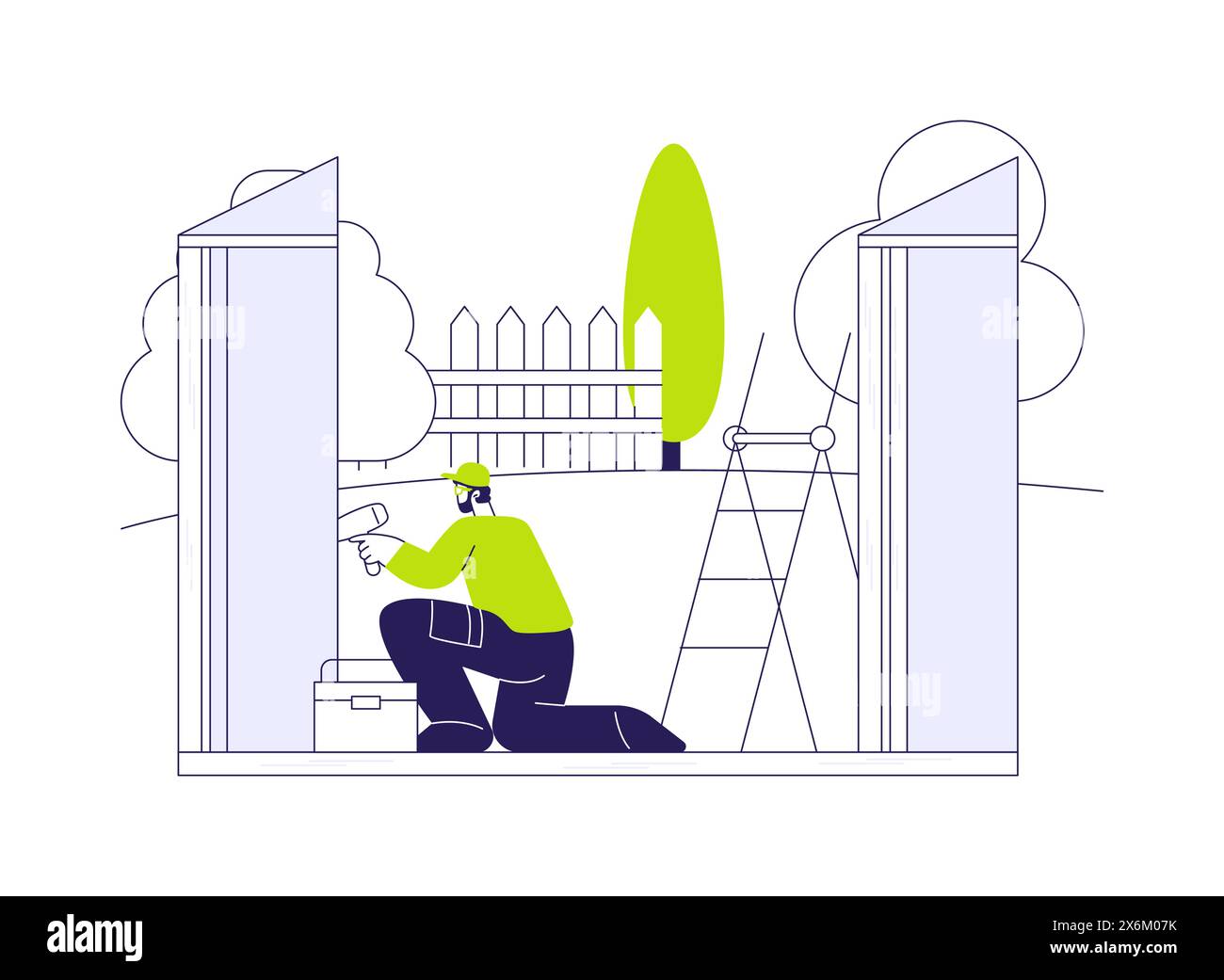 Garden shed installation abstract concept vector illustration Stock ...