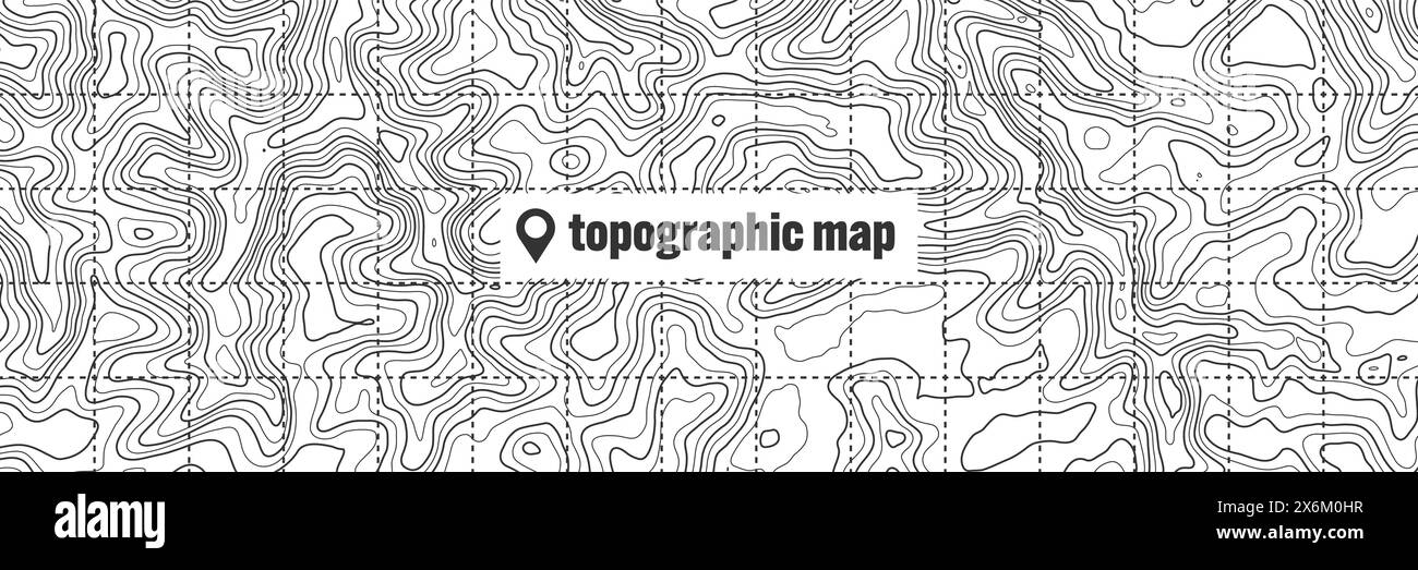 Topographic map with contour lines. Geographic terrain grid, relief ...
