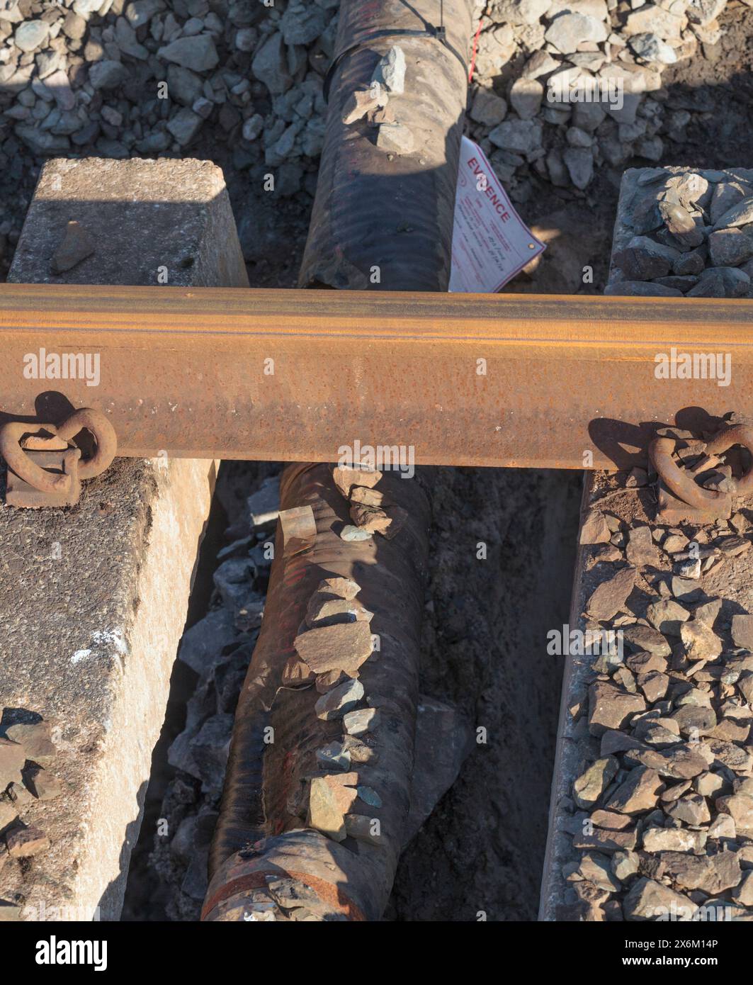 Rail Accident investigation branch tag on water pipe damaged by a ...