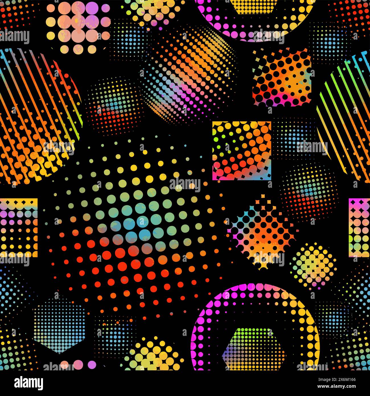 Halftone colored dots. Seamless on a black background. hand drawing ...