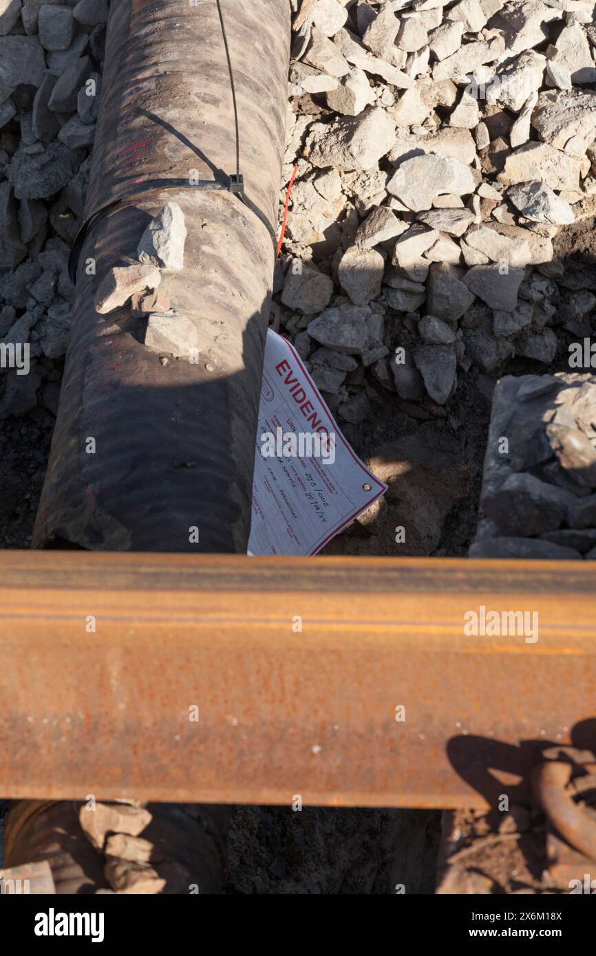 Rail Accident investigation branch tag on water pipe damaged by a ...