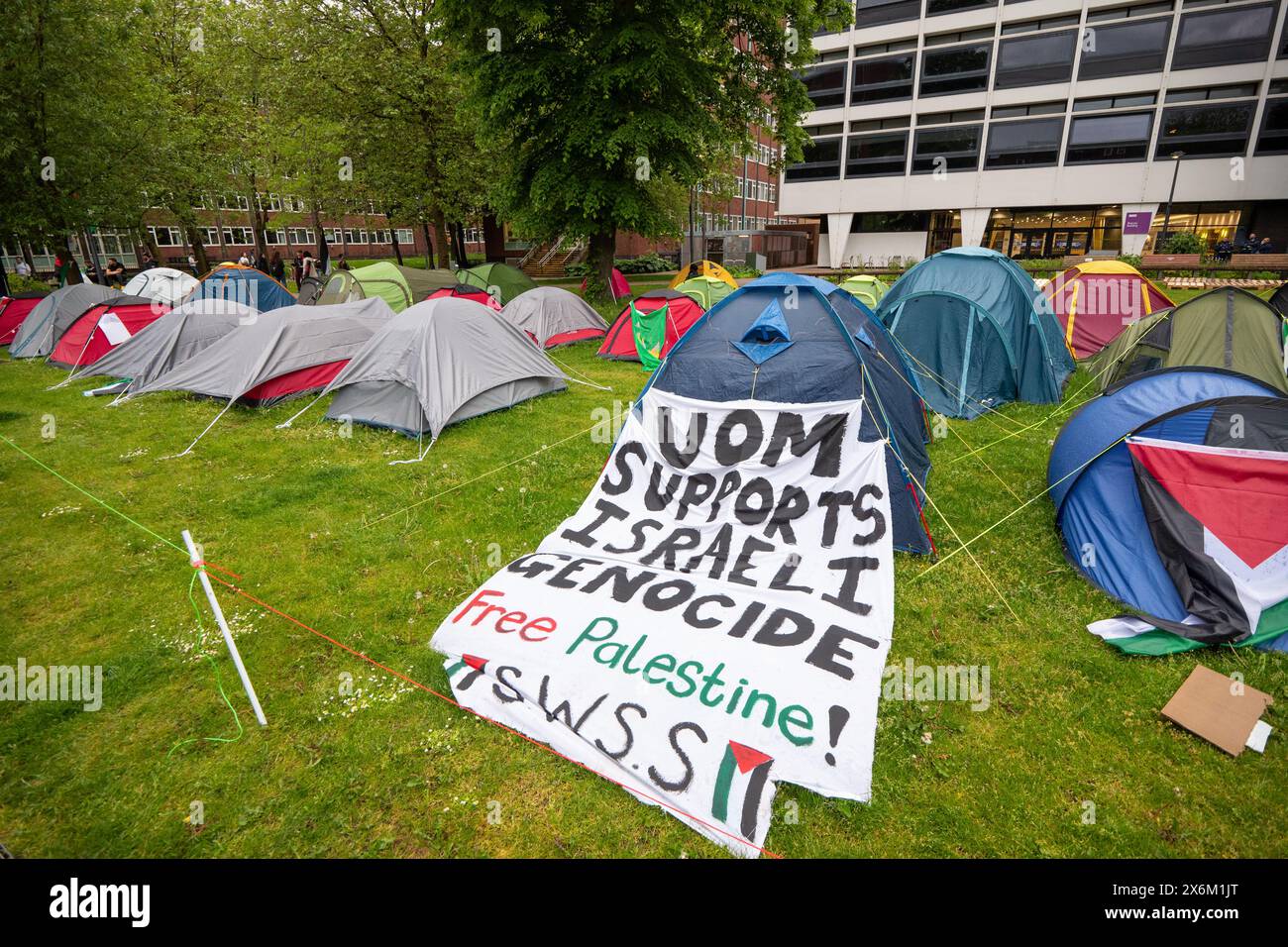 Tented protest camp at Manchester University. Palestinian Protest marks ...
