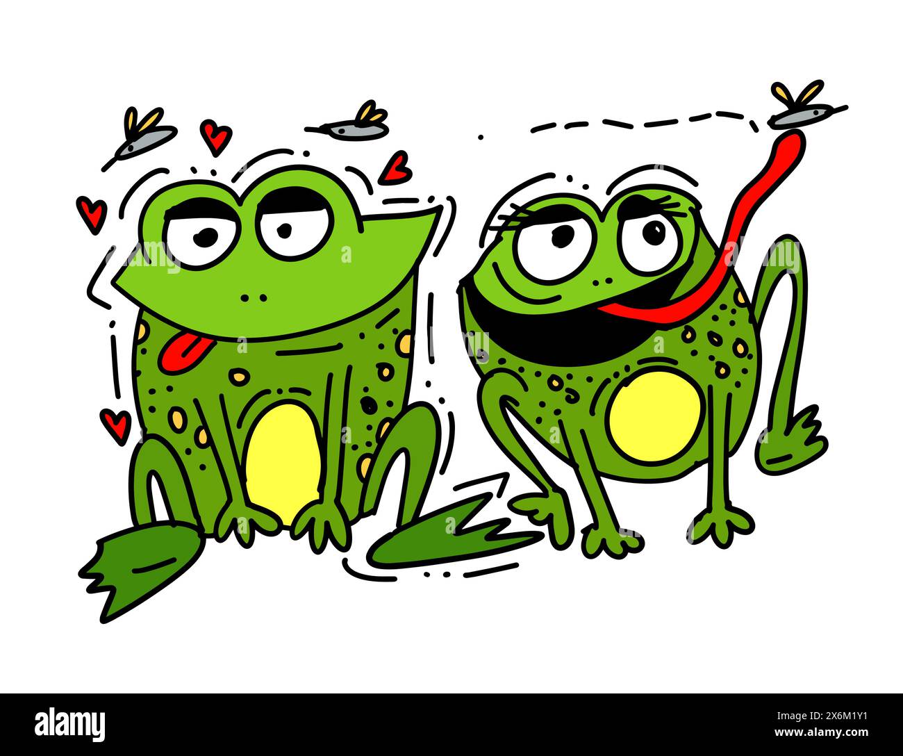 frog cute animal sitting cartoon. Two frogs with mosquitoes. hand ...