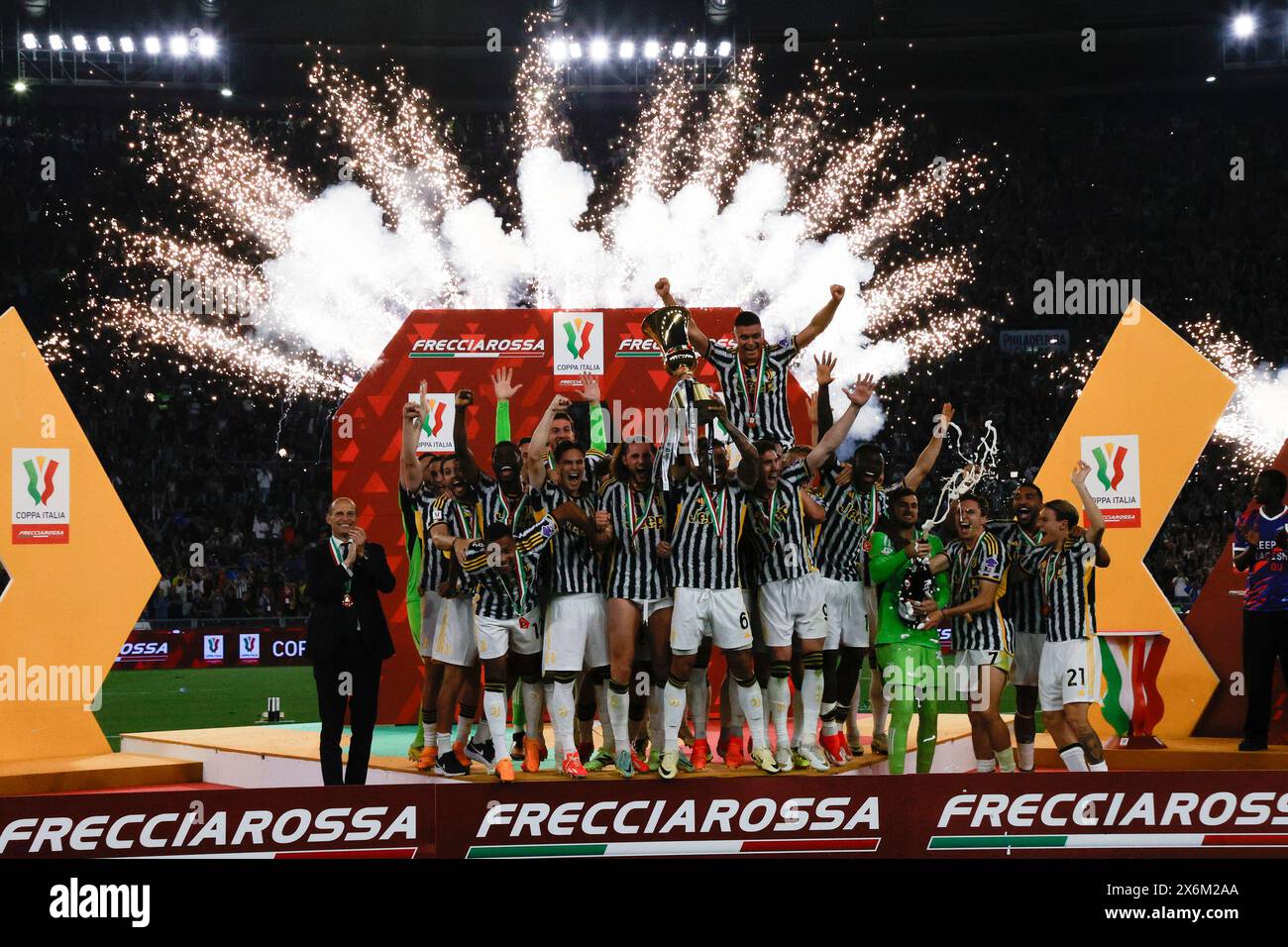 Rome, Lazio, Italy. 15th May, 2024. Juventus Players lift the trophy ...
