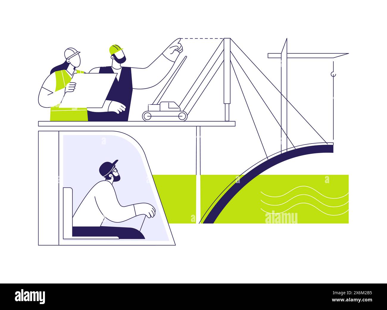 Bridge foundation construction abstract concept vector illustration ...