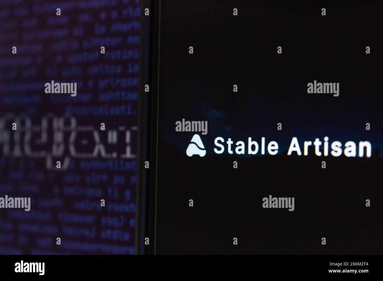 Vancouver, CANADA - May 14 2024 : Stable Artisan logo seen in an iPhone on Midjourney logo ...