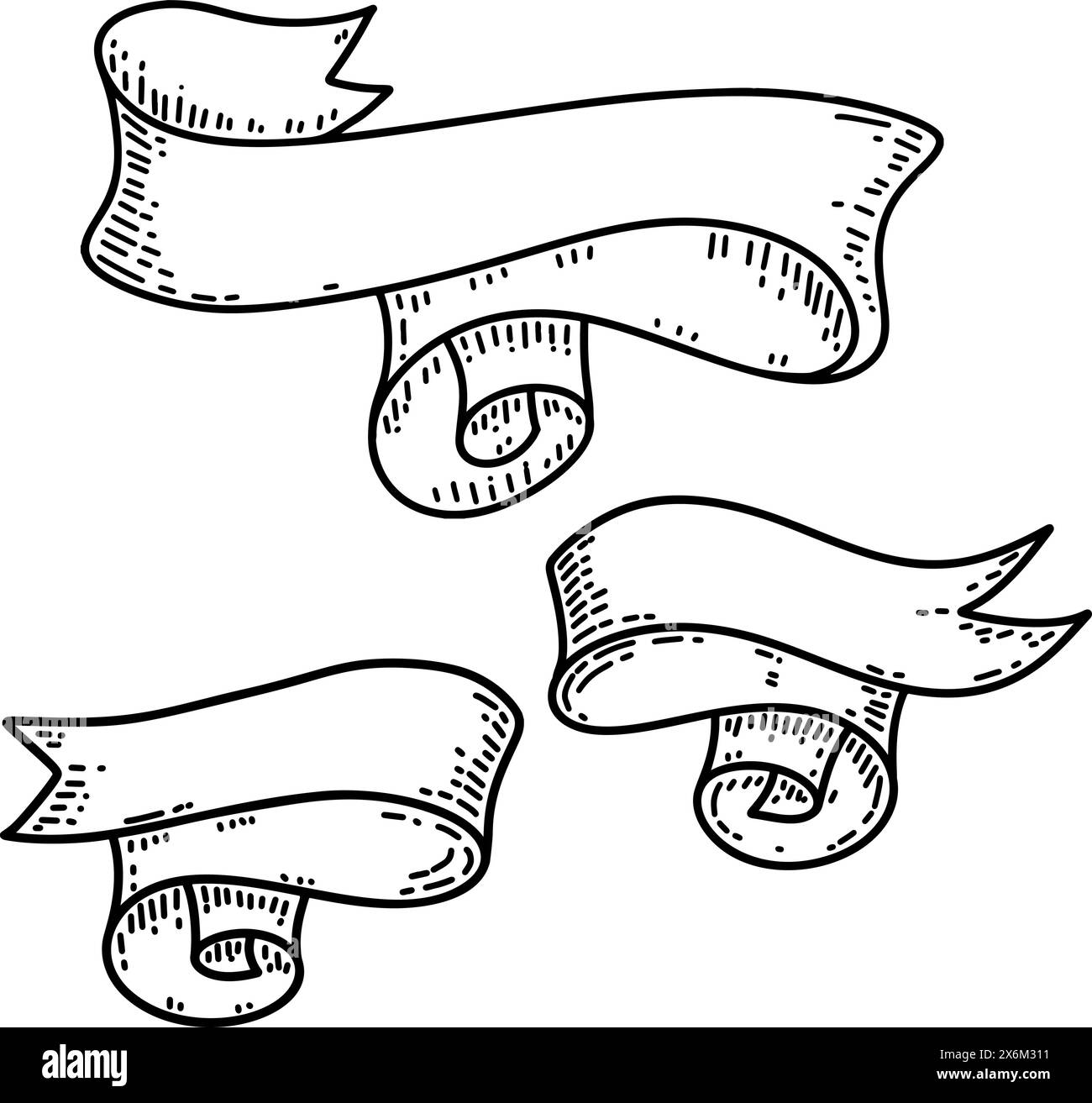 Set Of Hand Drawn Banners Flags Ribbons Design Element For Banner Sign Poster Decoration