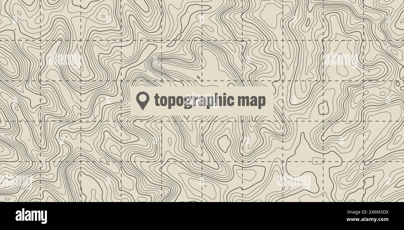 Topographic map with contour lines. Geographic terrain grid, relief ...