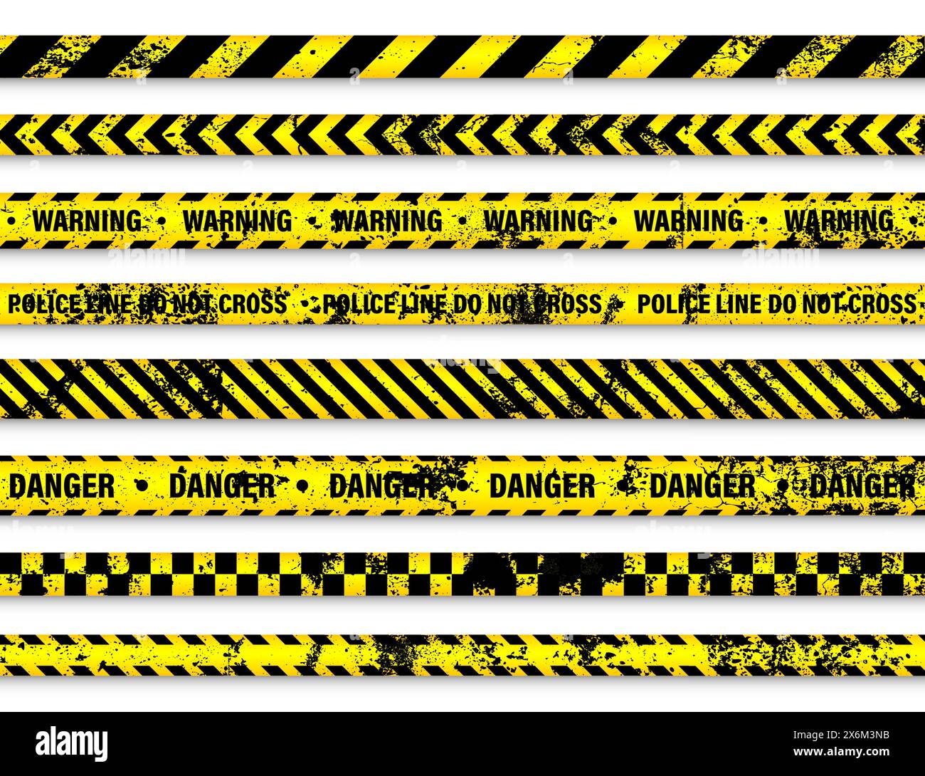 Old grunge barricade construction tape. Yellow police warning line ...