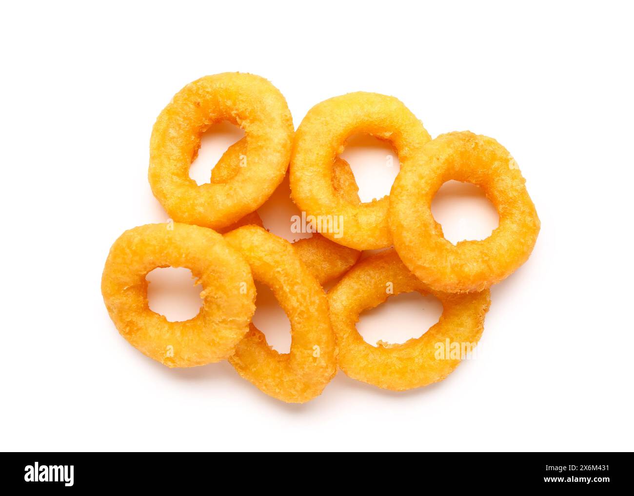 Fried breaded onion rings on white background Stock Photo - Alamy