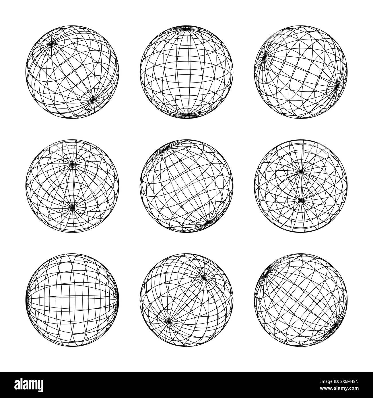 Wireframe shapes, lined sphere. Perspective mesh, 3d grid. Low poly ...