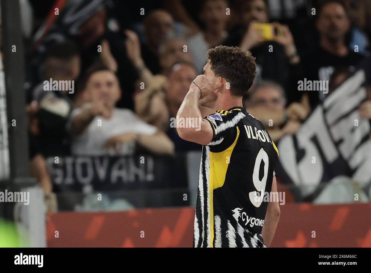 Juventus' Serbian forward Dusan Vlahovic celebrates after scoring a ...