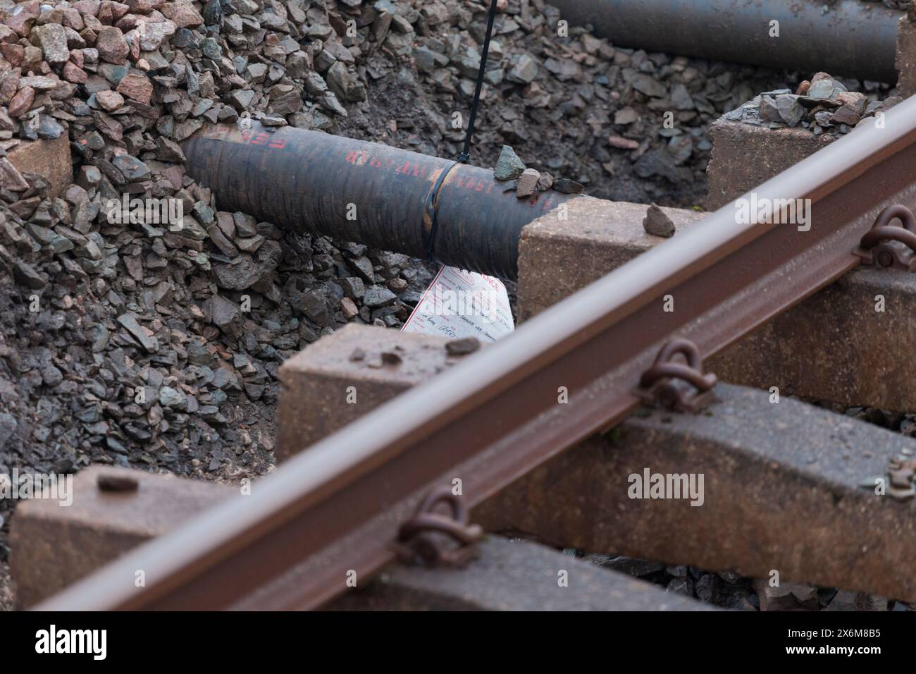 Rail Accident investigation branch tag on water pipe damaged by a ...