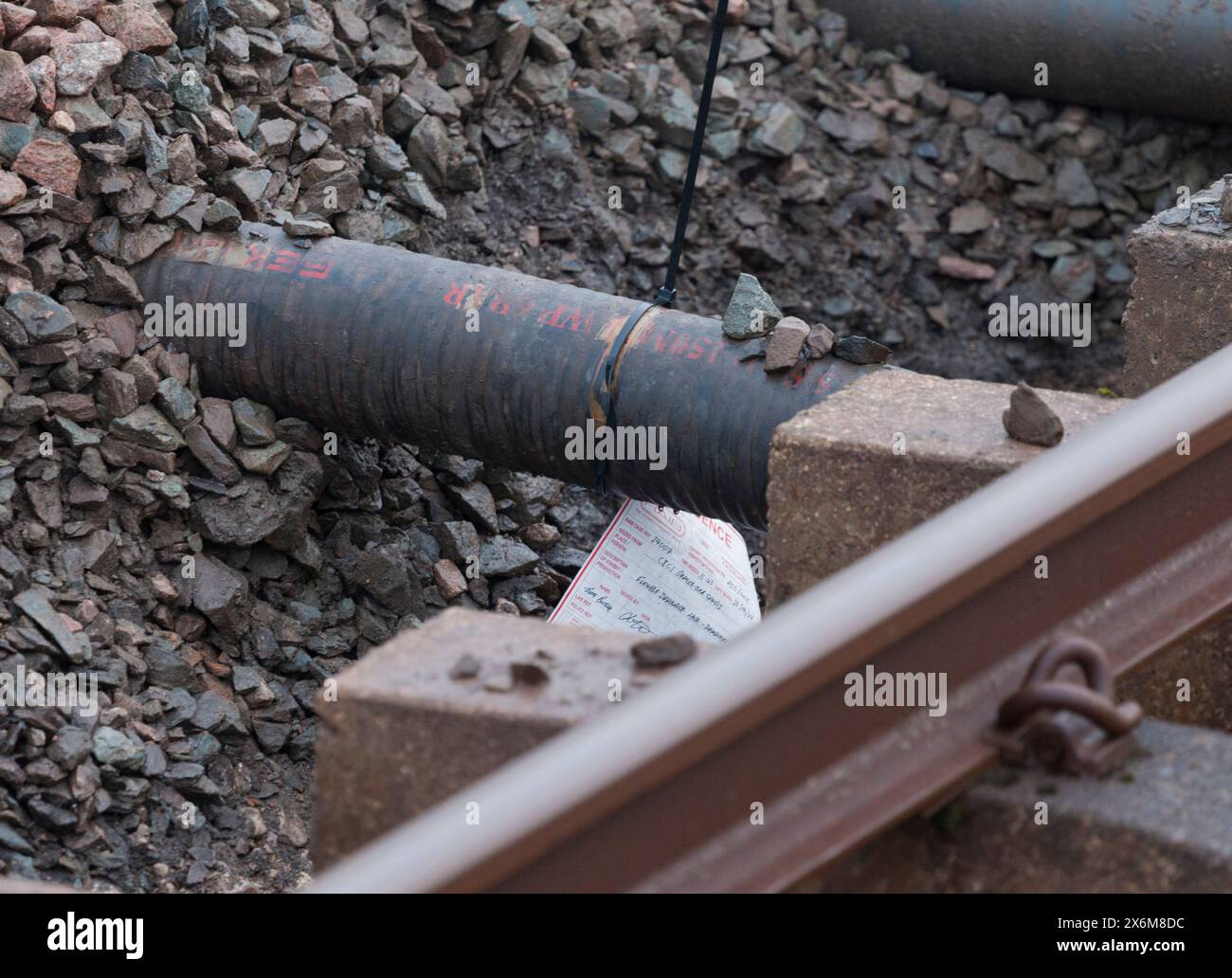 Rail Accident investigation branch tag on water pipe damaged by a ...