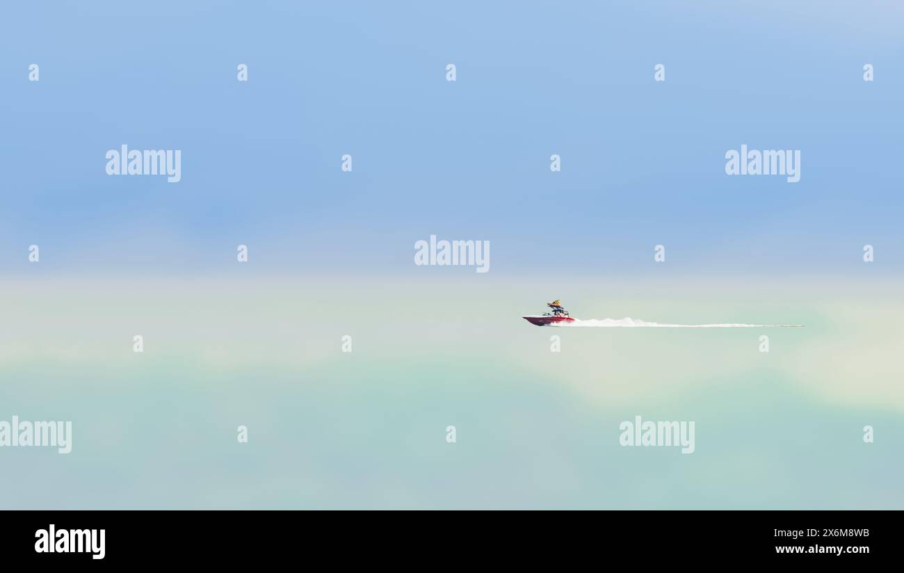 Boat on the lake with narrative minimalist impressionist style editing ...