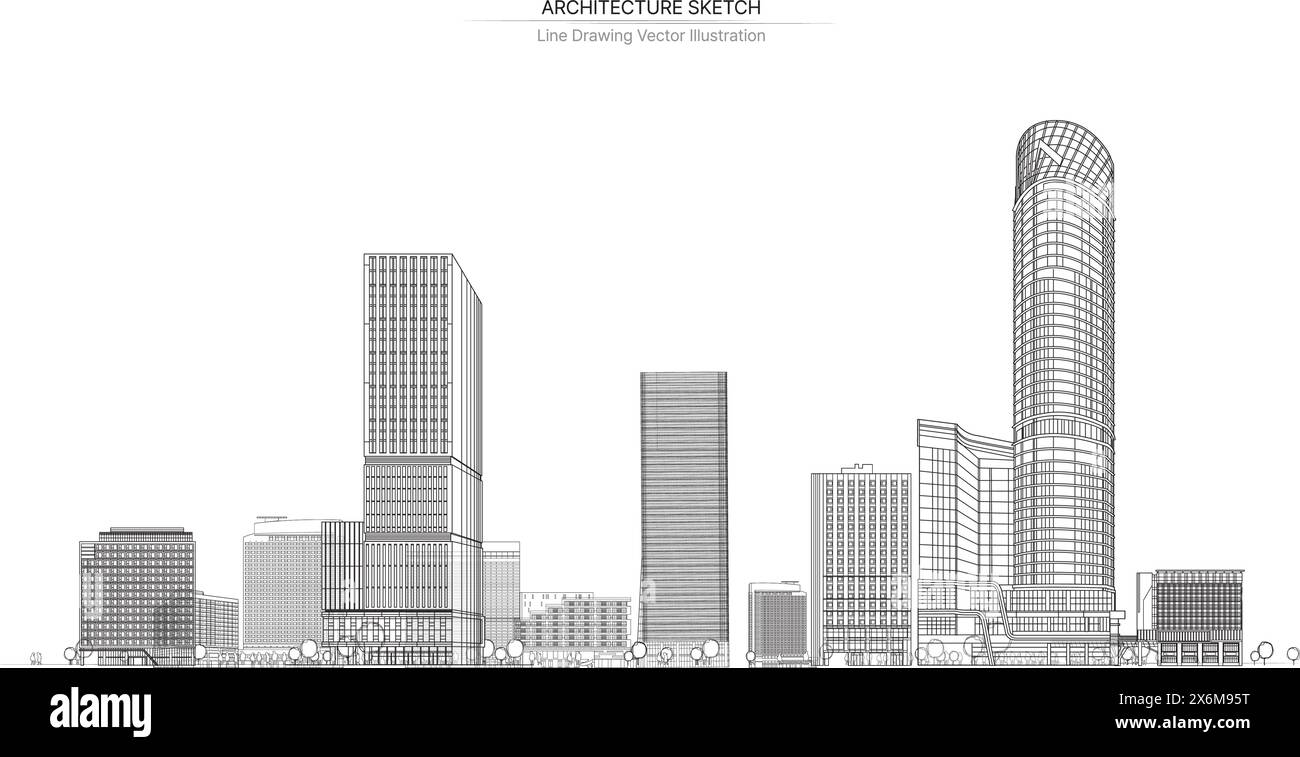 Architecture line drawing. Cityscape Sketch, Vector Sketch ...