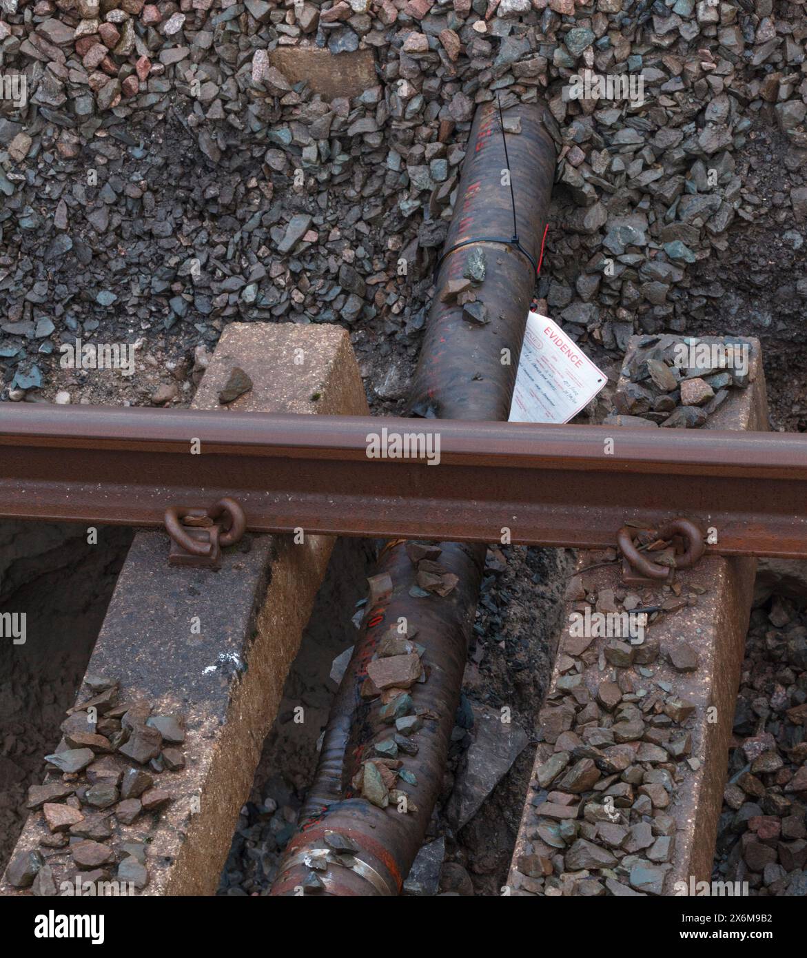 Rail Accident investigation branch tag on water pipe damaged by a ...