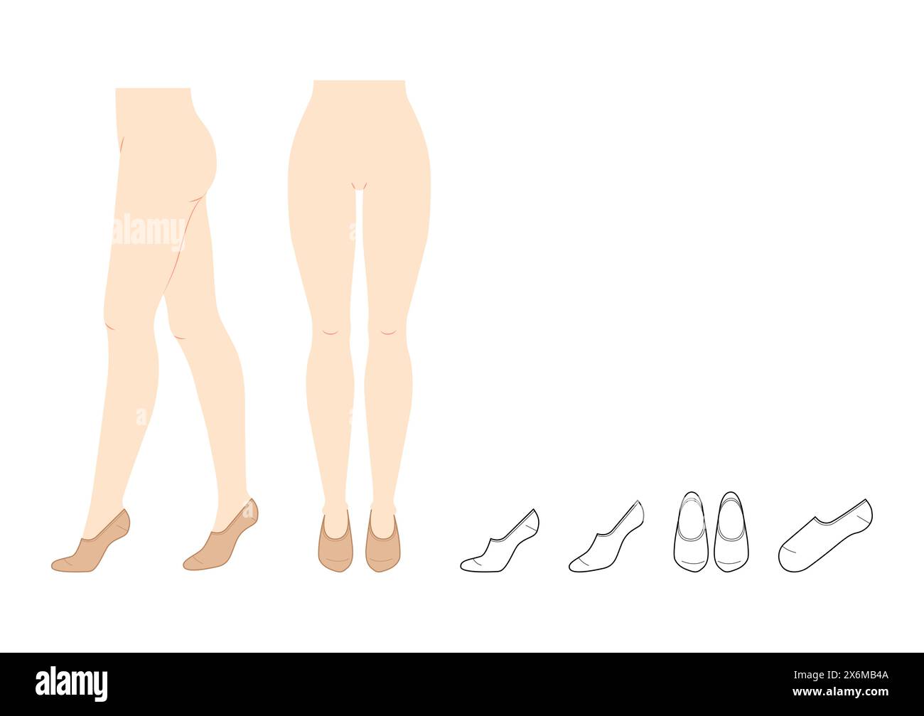 Foot, No-show socks set on women legs and CAD flat template mockup ...