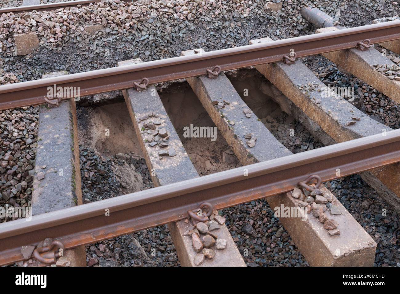 Sink-hole under the railway line at Grange over Sands, Cumbria, UK that ...