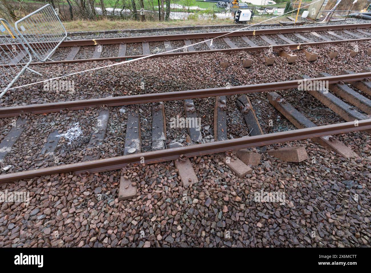Hole under the railway line at Grange Over Sands Cumbria that caused the train derailment on 22 ...