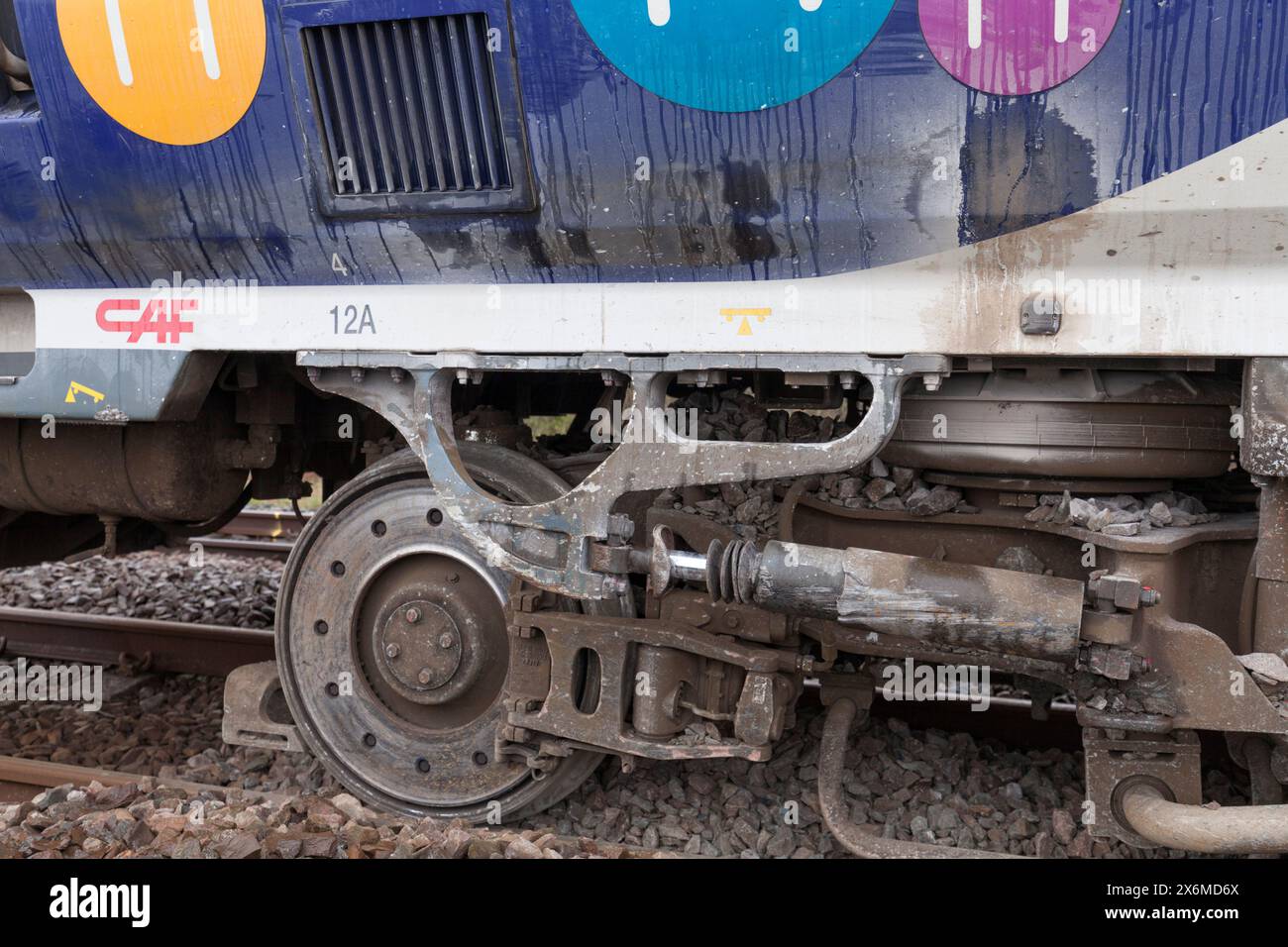Grange Over Sands train derailment, March 2024. Bogie and wheels of the ...