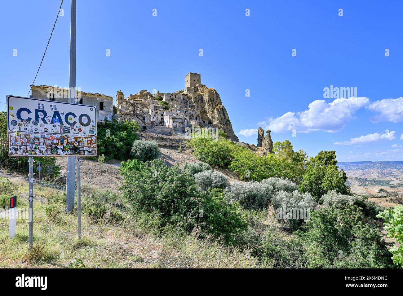 Craco, Italy - Aug 6, 2023: Sign at the entrance of the abandoned ...