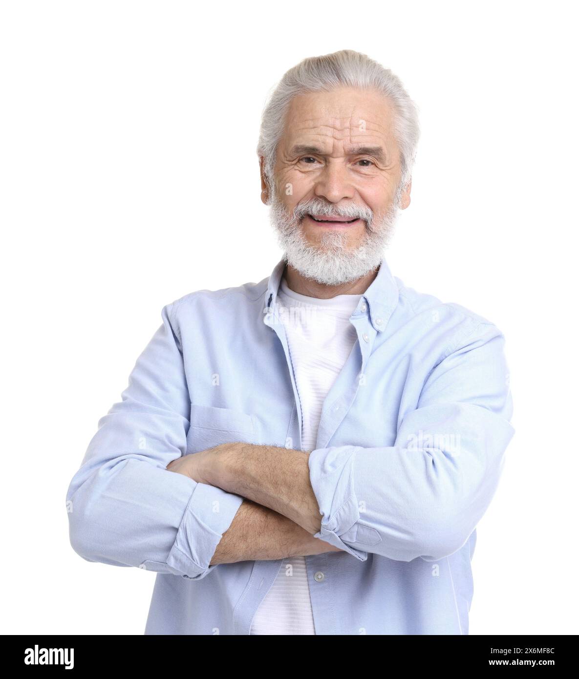 Portrait of happy grandpa on white background Stock Photo - Alamy