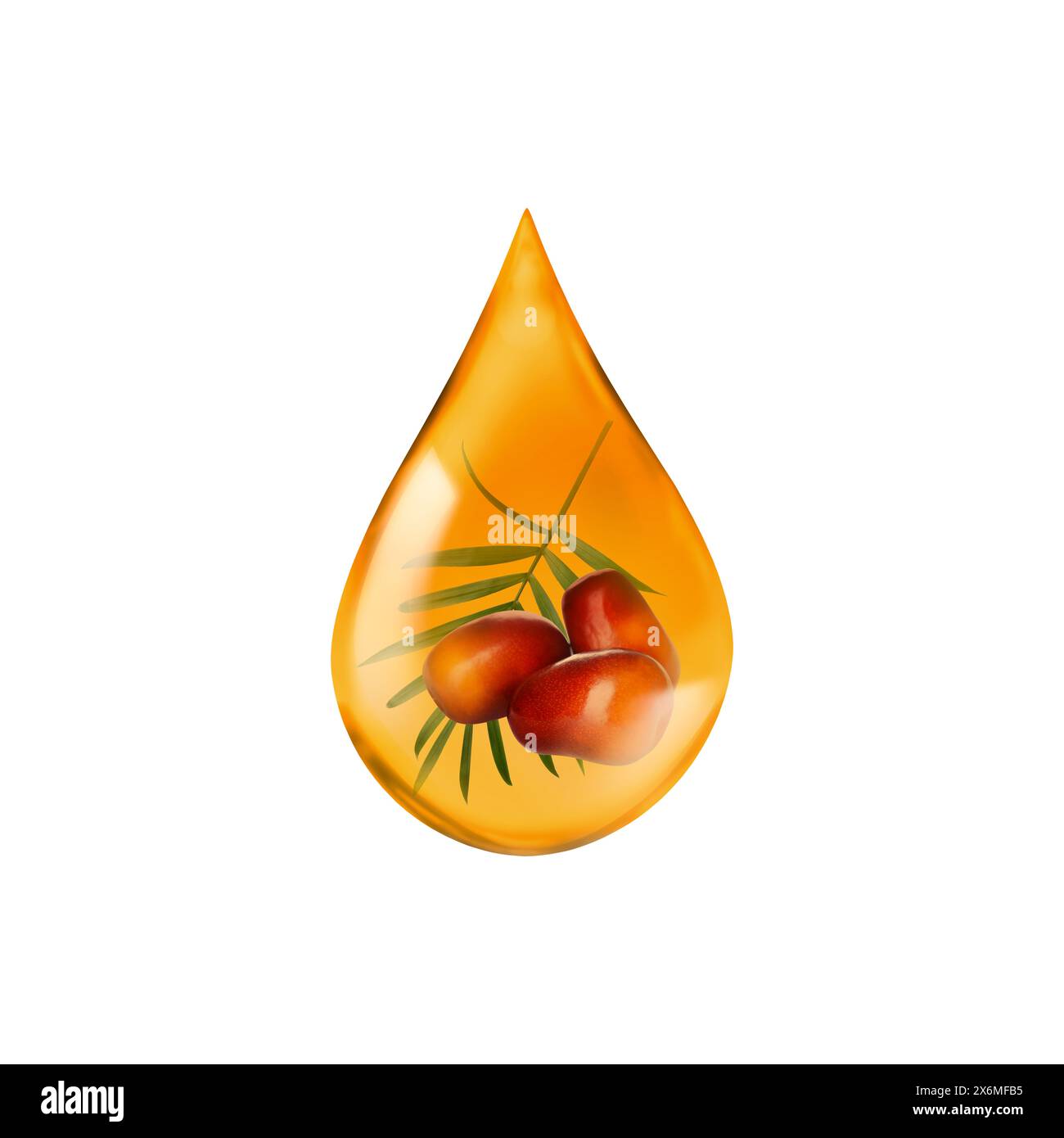 Cooking oil drop with palm leaf and fruits isolated on white Stock ...