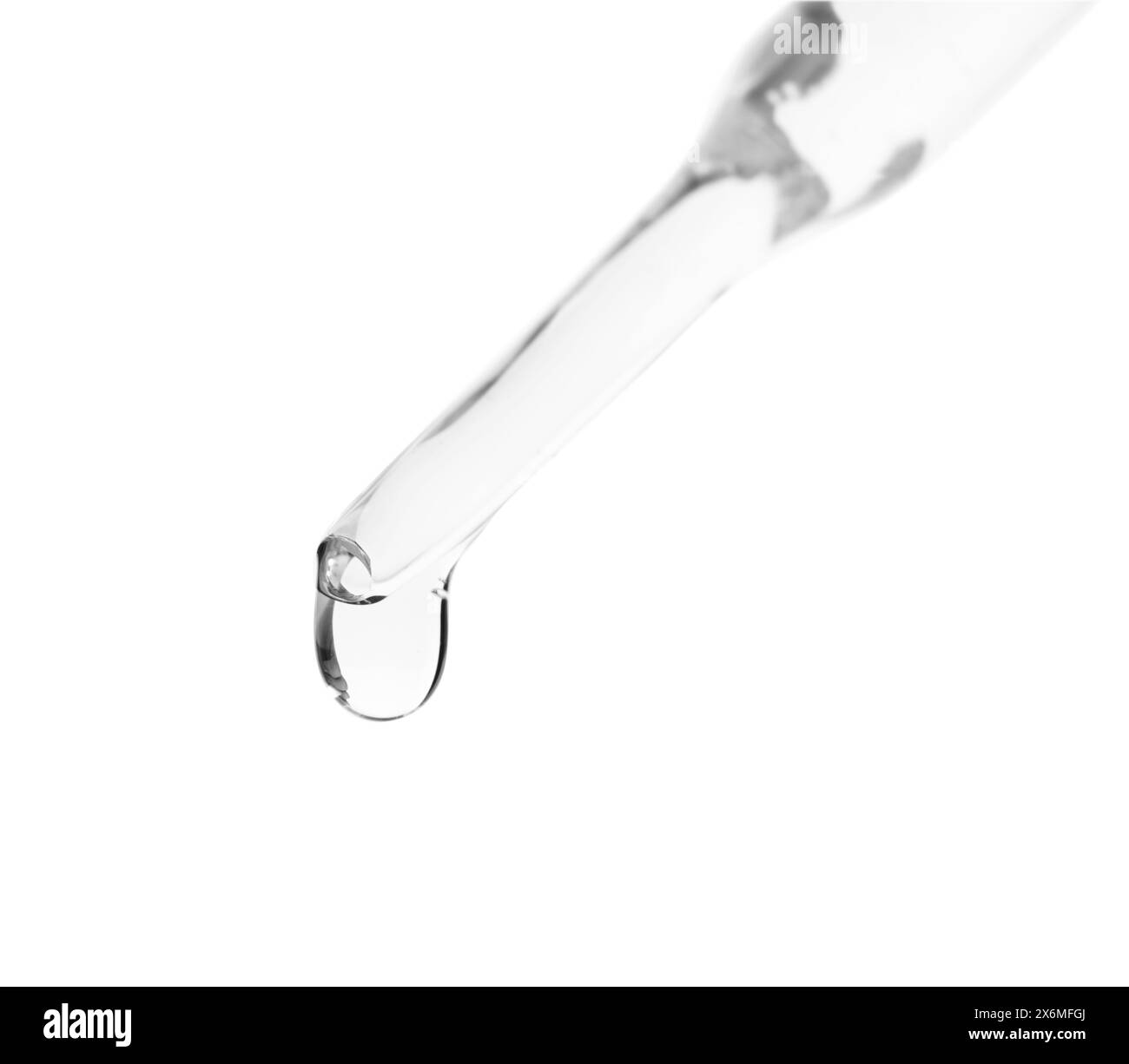 Dripping liquid from pipette isolated on white, closeup Stock Photo - Alamy