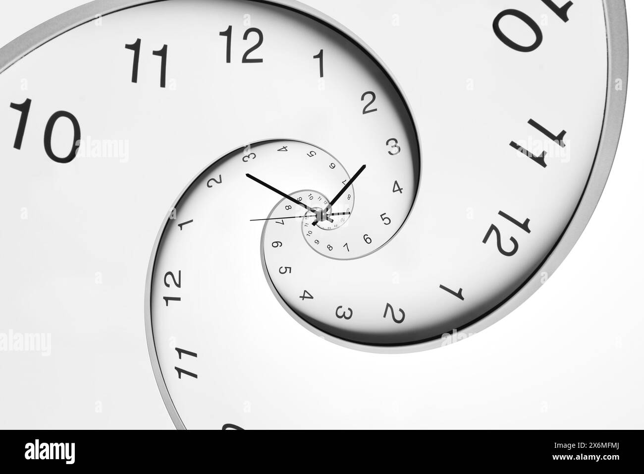 Infinity and other time related concepts. White clock face twisted in ...