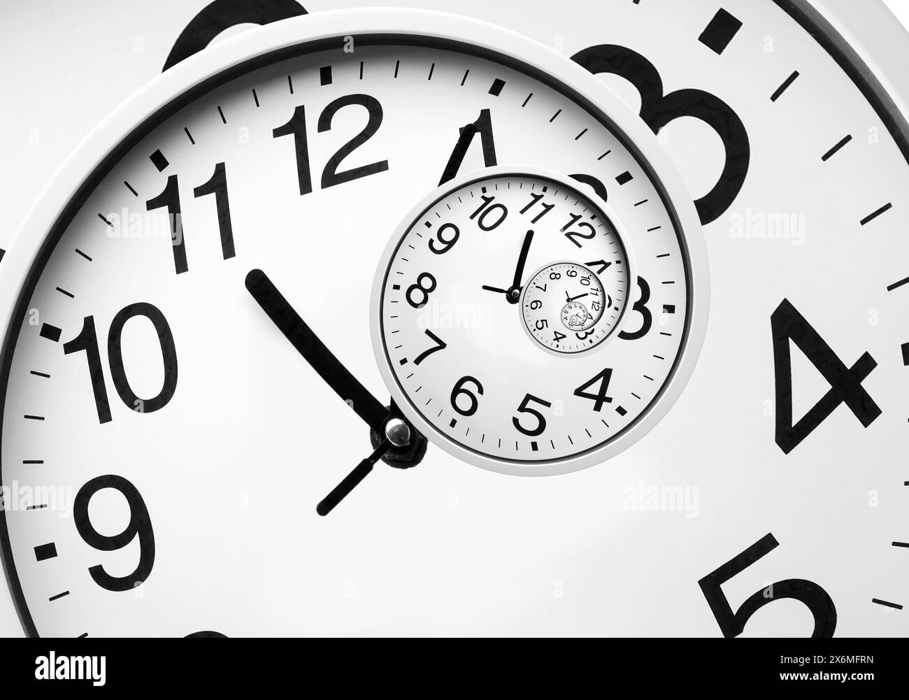 Infinity and other time related concepts. White clock face twisted in ...
