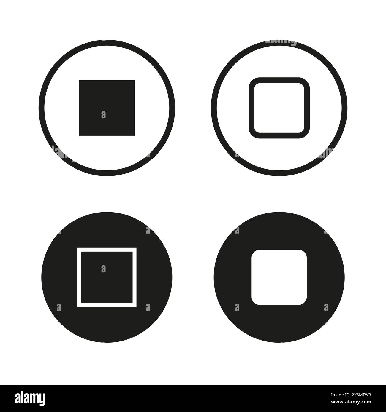 Geometric square icons within circles. Vector contrast shapes set ...