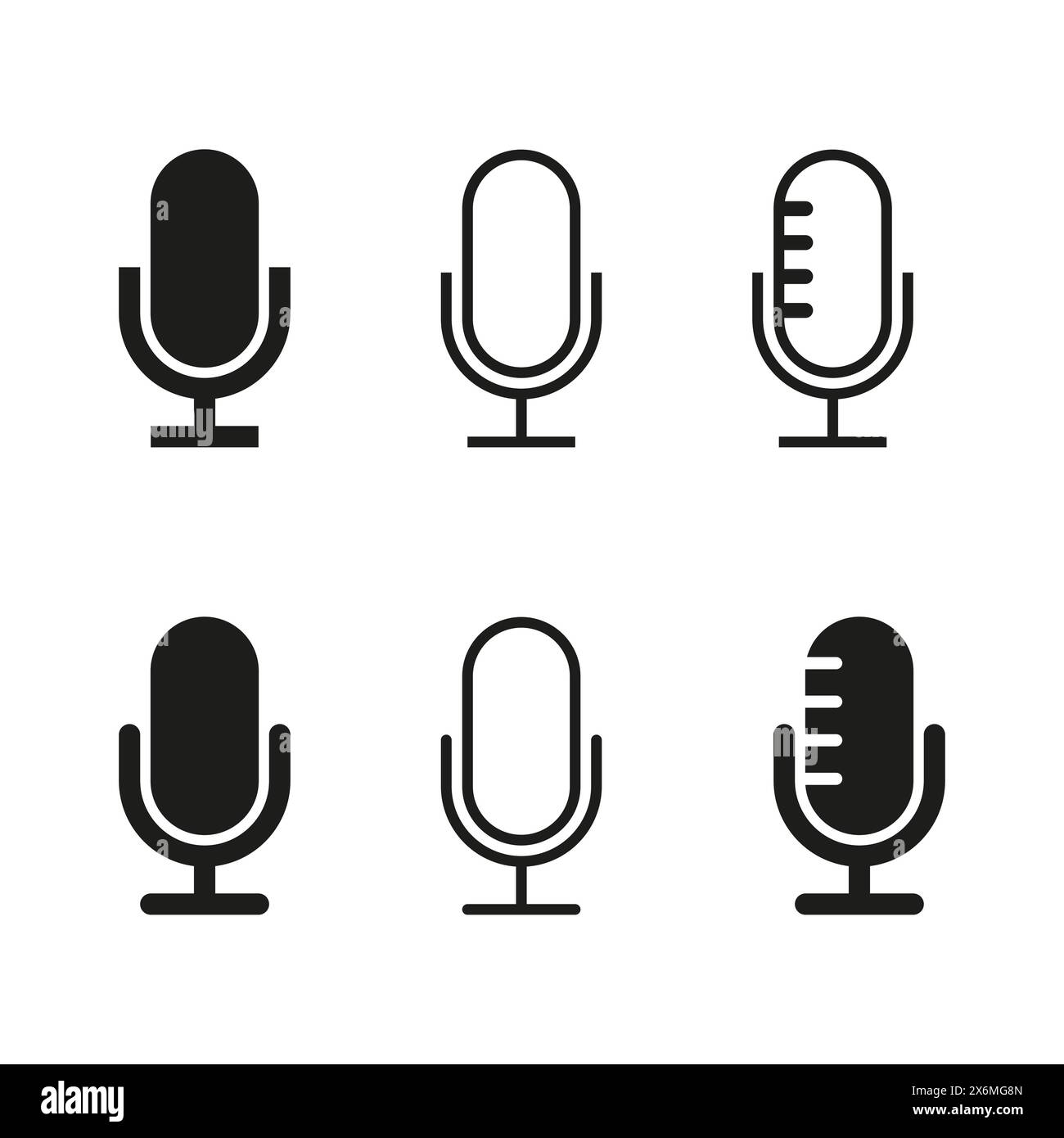 Microphone icons set. Audio recording symbols. Vector podcast equipment ...