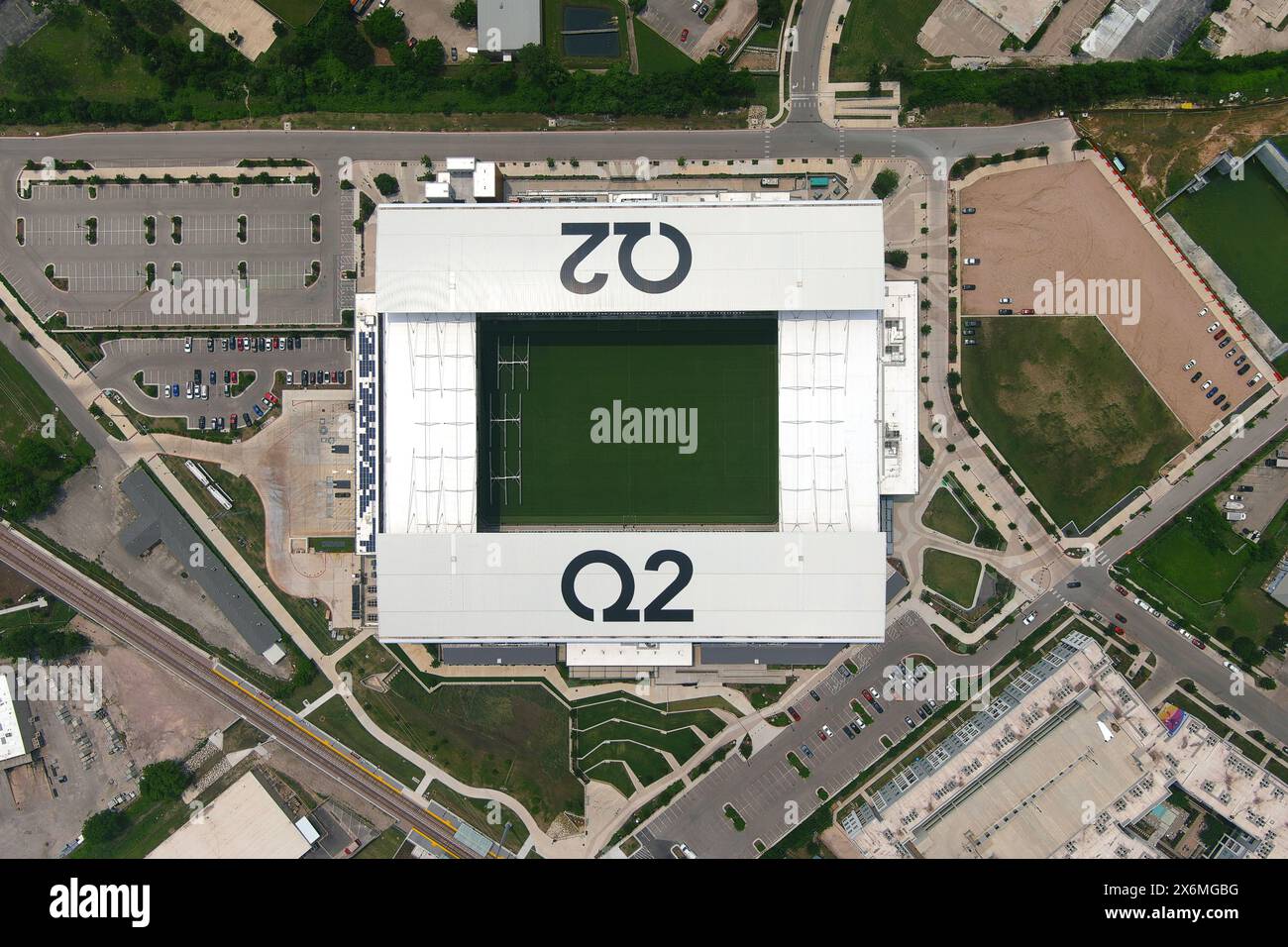 A general overall aerial view of Q2 Stadium, Wednesday, May 8, 2024, in ...