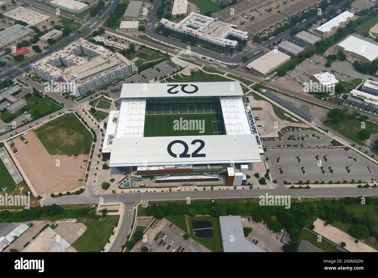 A general overall aerial view of Q2 Stadium, Wednesday, May 8, 2024, in Austin, Tex Stock Photo ...