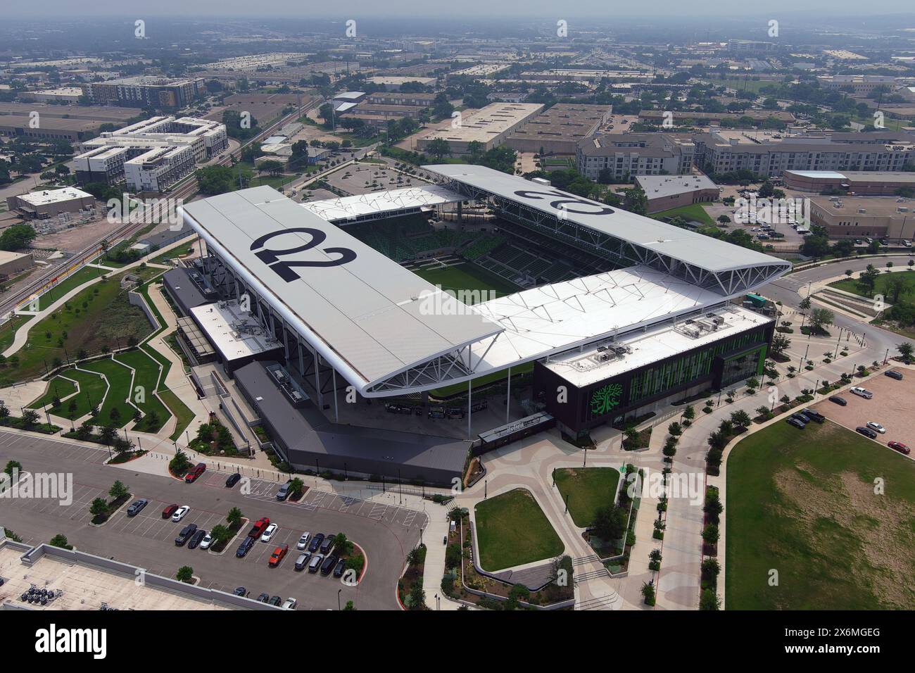 A general overall aerial view of Q2 Stadium, Wednesday, May 8, 2024, in Austin, Tex Stock Photo ...