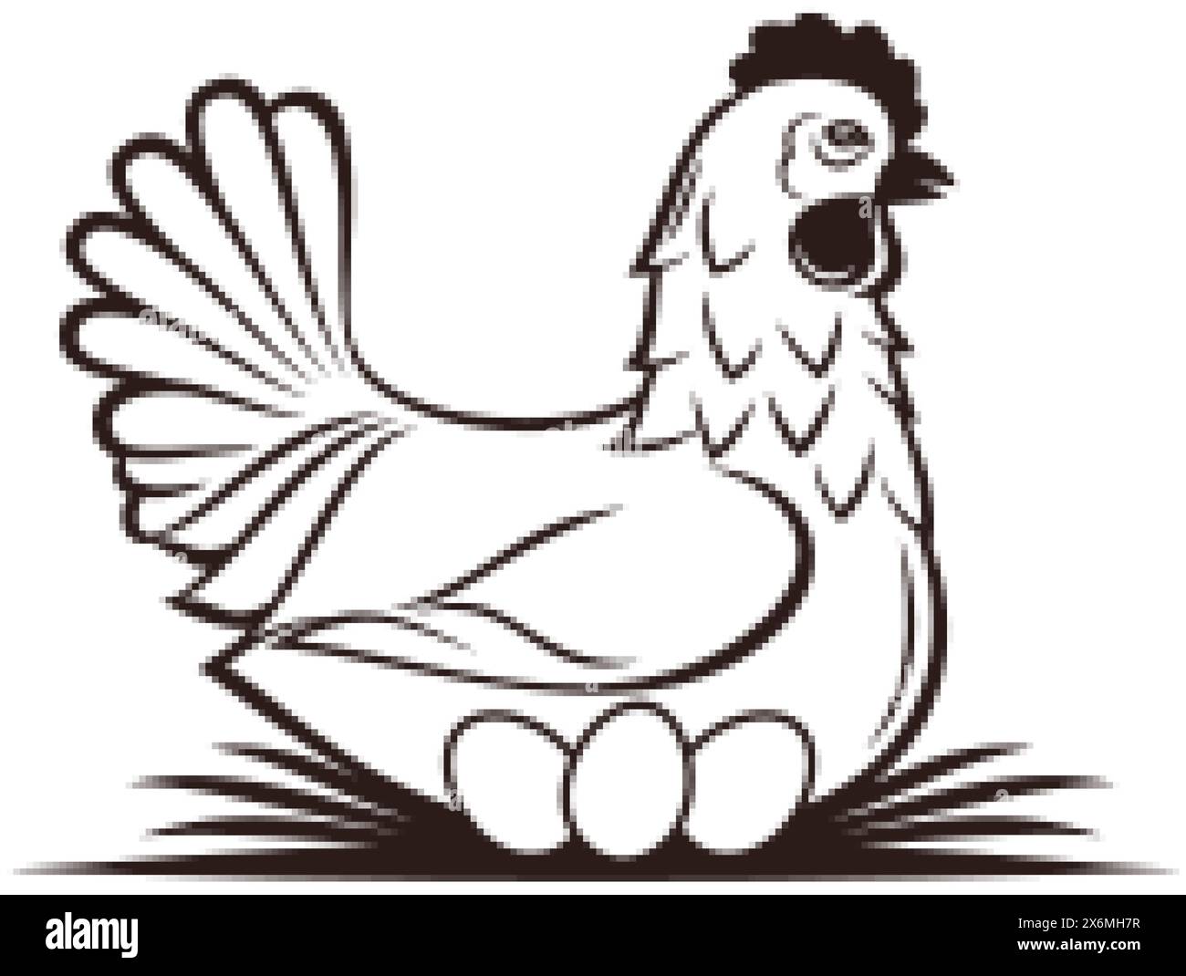 Design of Hen. Monochrome Illustration of Nesting Hen Bird Decorative ...