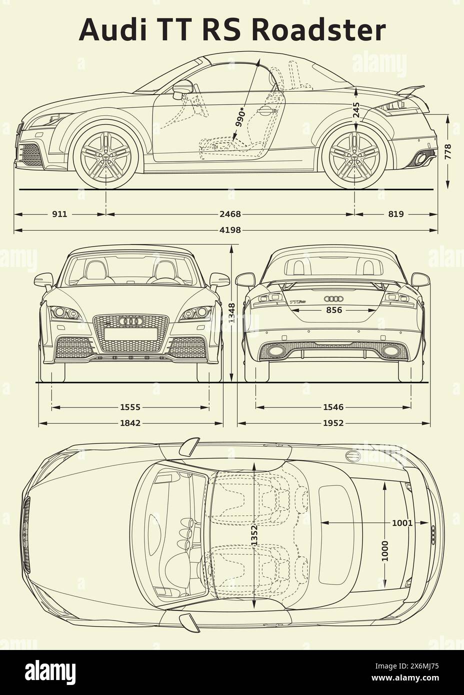 Audi TT RS Roadster 2010 Car Blueprint Stock Vector Image & Art - Alamy