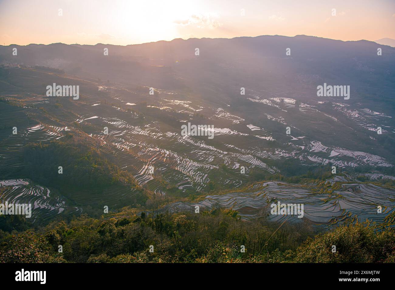 Sunset over YuanYang rice terraces in Yunnan, China, one of the latest ...