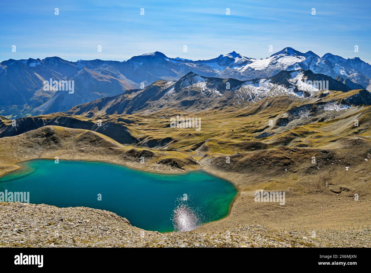 View of green Junssee and Olperer, from Geier, Tux Alps, Zillertal ...